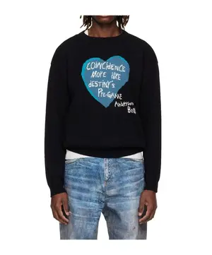 Andersson Bell Heart Pattern Crew Neck Sweater - Black