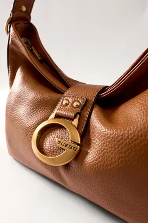 Guess Camden Logo-plaque Pebbled Midi Shoulder Bag - Brown