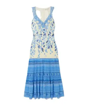 Saloni Fitted Waist Floral Print Midi Dress - Blue