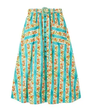 Saloni Striped Floral Print Midi Skirt - No