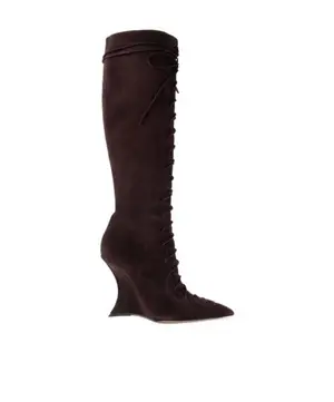 Paris Texas Suede Lace-up Wedge Knee Boots