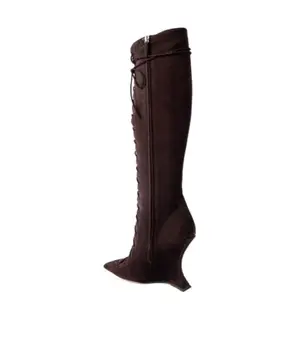 Paris Texas Suede Lace-up Wedge Knee Boots