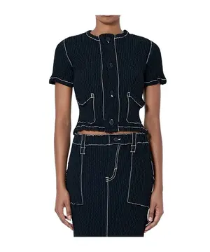 Issey Miyake Short-sleeve Crinkle Ensemble Cardigan