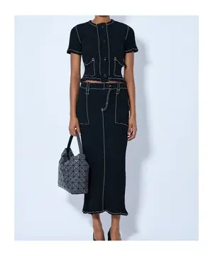 Issey Miyake Short-sleeve Crinkle Ensemble Cardigan