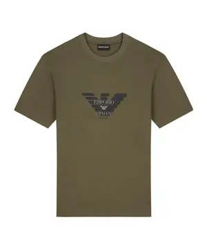 Emporio Armani Lyocell Blend Jersey T-shirt With Graffiti Eagle Logo Print
