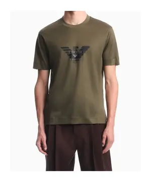Emporio Armani Lyocell Blend Jersey T-shirt With Graffiti Eagle Logo Print