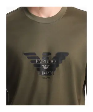 Emporio Armani Lyocell Blend Jersey T-shirt With Graffiti Eagle Logo Print