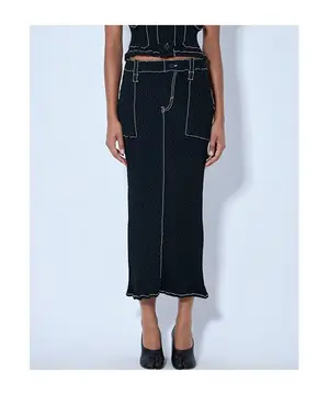 Issey Miyake Midi Skirt With Contrast Stitching And Elasticated Waistband