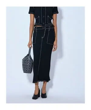 Issey Miyake Midi Skirt With Contrast Stitching And Elasticated Waistband
