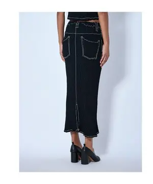 Issey Miyake Midi Skirt With Contrast Stitching And Elasticated Waistband