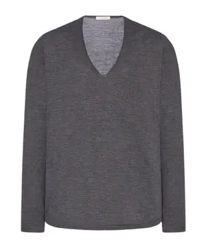 THE ROW Pruce Long Sleeve V-neck Top - Medium Gray