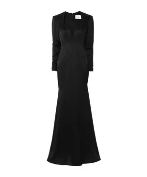 Alex Perry Satin Long Sleeve Evening Gown - Black