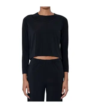 Issey Miyake Long Sleeve Cropped Top - Black