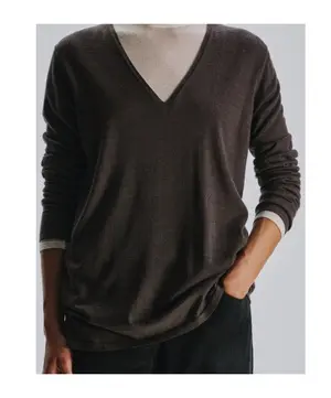 THE ROW V-neck Long Sleeve Sweater - Mixed Brown