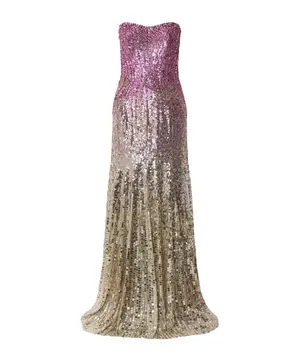 Jenny Packham Strapless Ombré Sequined Chiffon Gown - Multicolor