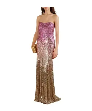Jenny Packham Strapless Ombré Sequined Chiffon Gown