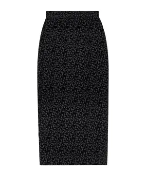 Saloni Embroidered Velvet Midi Skirt With Satin Trim - Black