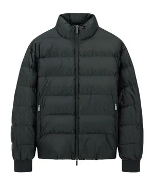 Armani Exchange Long-sleeved Padded Jacket With All-over Ax Logo - Black