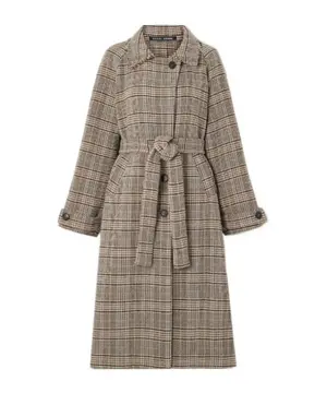KASSL EDITIONS Distressed Checked Belted Jacket - Gray