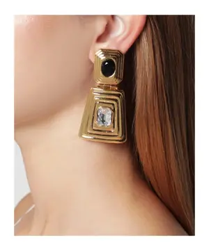 Alessandra Rich Geometric Crystal Drop Earrings - Gold