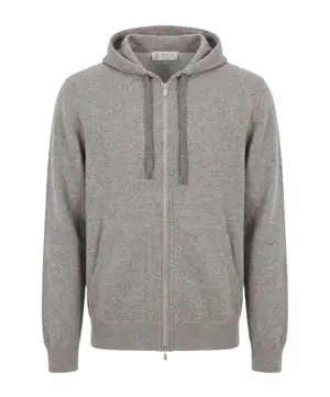 Brunello Cucinelli Long-sleeved Hooded Knit Sweater - Gray
