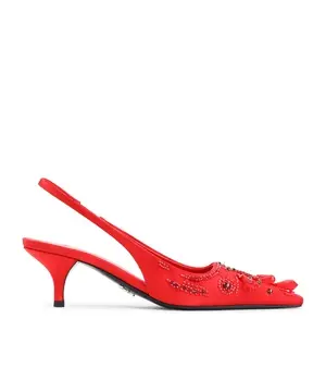 Prada Satin Slingback Pumps - Red
