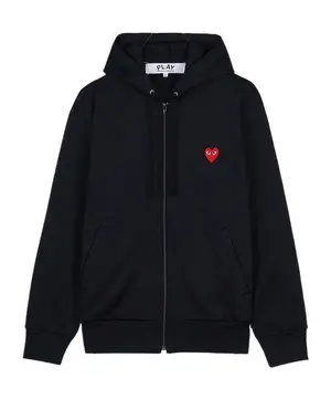 Comme Des Garçons Logo Patch Full Zip Hoodie - Black