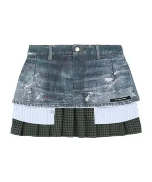 Andersson Bell Layered Mini Pleated Denim Skirt - Blue
