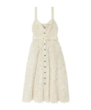 Saloni Lace Midi Dress With Waist Belt - No