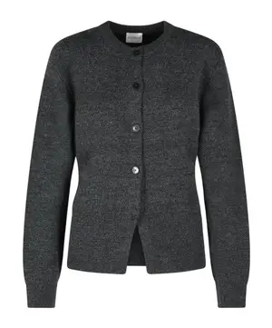 Closed Ribbed Crew Neck Cardigan - Black