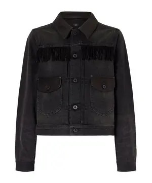 Ralph Lauren Emerson Cropped Leather-trimmed Denim Jacket - Black