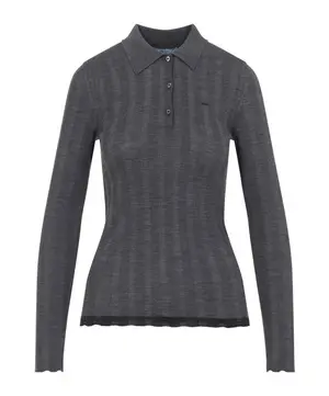 Prada Long-sleeved Knitted Polo Top - Grey