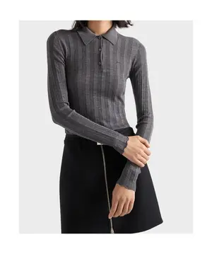 Prada Long-sleeved Knitted Polo Top