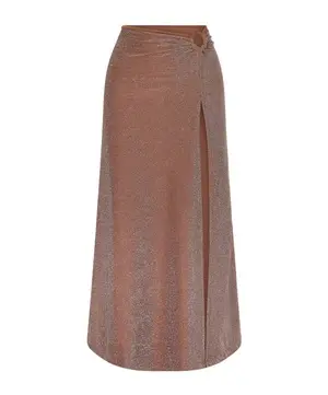 Johanna Ortiz Nuevo Destino Embellished Recycled Stretch-lurex Midi Skirt - Brown