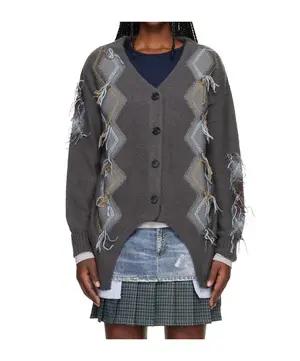 Andersson Bell Diamond Pattern Cardigan With Loose Threads