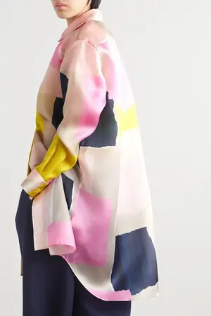 Lafayette 148 New York Oversized Printed Silk Satin Shirt