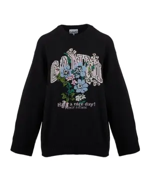 GANNI Long-sleeve Knit Top - Phantom Black