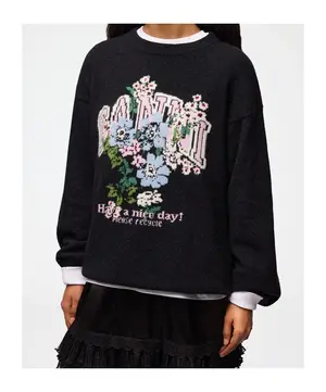 GANNI Oversized Floral Logo Knitted Sweater - Phantom Black