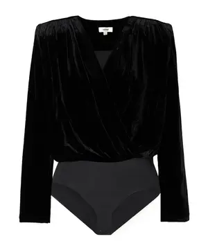 L'Agence Velvet And Stretch-jersey Bodysuit - Black