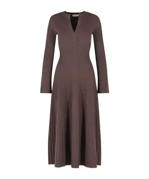 Simkhai V-neck Long Sleeve Ribbed Dress - Brown