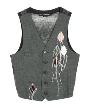 Andersson Bell Back Knit Argyle Patched Vest - Grey