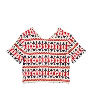 Celine Cropped Sweater In Fair Isle Wool And Cashmere - White/blue/red
