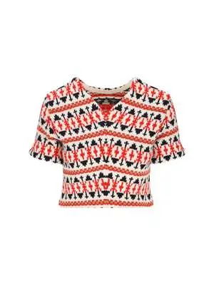 Celine Fair Isle Wool And Cashmere Cropped Sweater