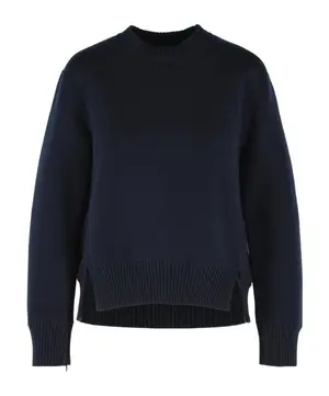Sacai Crew-neck Knit Top - Navy