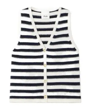 ALLUDE Striped V-neck Knit Vest - No