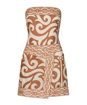 Johanna Ortiz Strapless Printed Linen Mini Dress - Nude