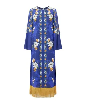 Borgo De Nor Fringed Floral-print" Maxi Dress - Blue