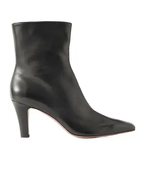 Paris Texas Solid Color Leather Ankle Boots - Black