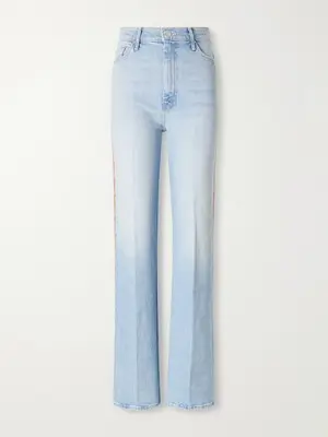 MOTHER The Saloon Sneak High-waist Wide-leg Jeans With Flame Print - Blue