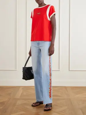 MOTHER The Saloon Sneak High-waist Wide-leg Jeans With Flame Print